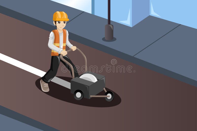 Road Worker Painting the Road Lines Stock Vector - Illustration of ...