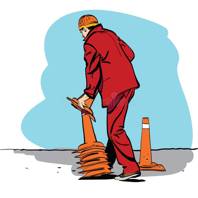 Cartoon Road Worker Sign stock vector. Illustration of holding - 51377105
