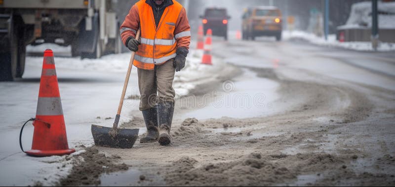 Road Worker in Winter with Jackhammer. Generative AI Stock Illustration ...