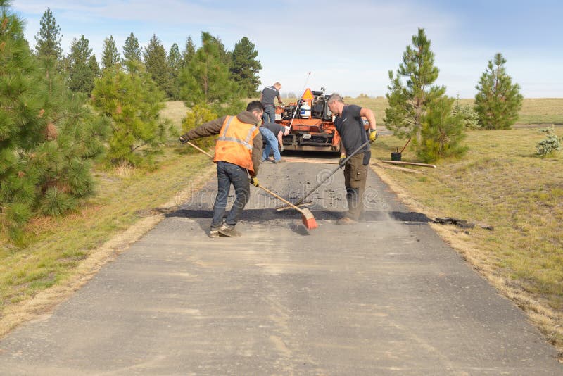 Road Workers Fixing Driveway Editorial Image - Image of equipment ...