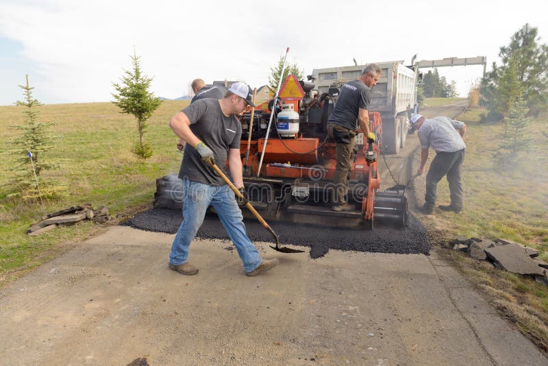 Road Workers Fixing Driveway Editorial Stock Image - Image of broom ...