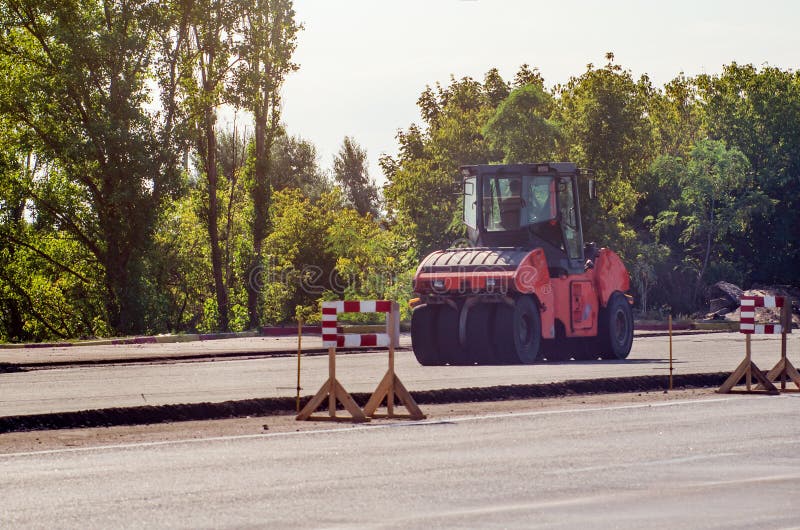 Road Works, Compaction of the Pavement Using an Asphalt Roller Stock ...