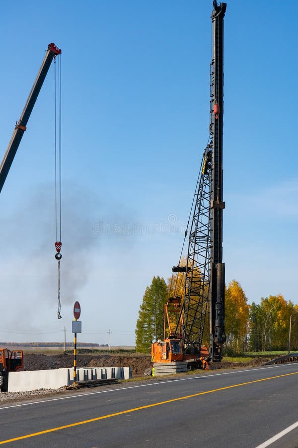 Road Works on the M-7 Highway, Piling Machine Stock Photo - Image of ...