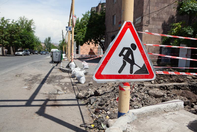 Road works in progress stock image. Image of work, attention - 219806877