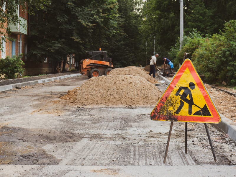 Road works stock image. Image of roadworks, sign, lawn - 227165691