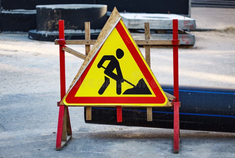 Road Works Sign for Construction Works in Progress Stock Image - Image ...