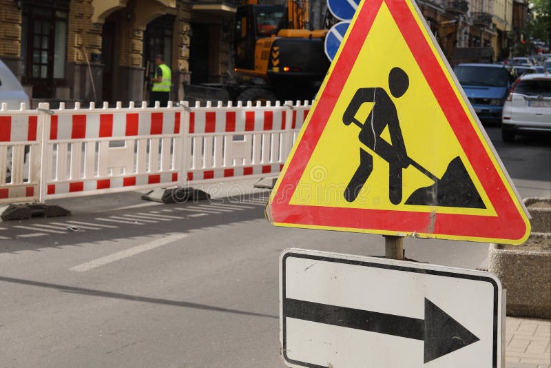 Road Works Sign for Construction Works in Progress Stock Image - Image ...