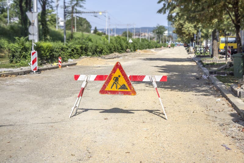 Road works sign stock photo. Image of outdoors, concept - 43931634