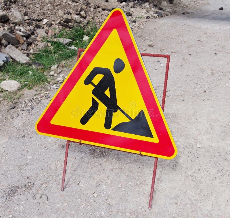 Road Works Sign for Construction Works in Street Stock Image - Image of ...