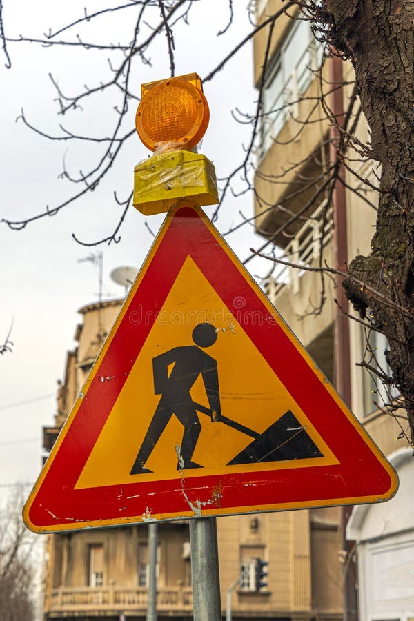Road Works Amber Light stock image. Image of transportation - 244078899