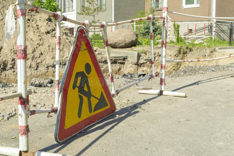 Road Works Sign. Road Repair. Repair of Underground Utilities Stock ...
