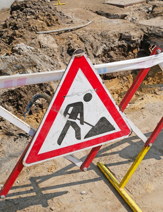 Road Works Traffic Sign at the Road Construction Stock Image - Image of ...