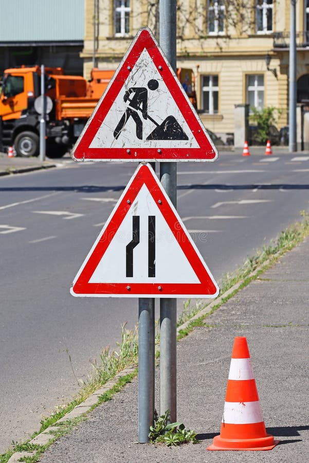 Road Works Traffic Sign at the Road Construction Site Stock Photo ...
