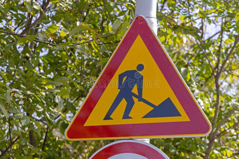 Road Works Traffic Sign stock photo. Image of signs - 377507456