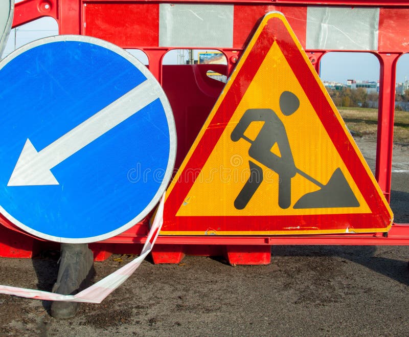 Road works. Traffic signs stock photo. Image of left - 184625492