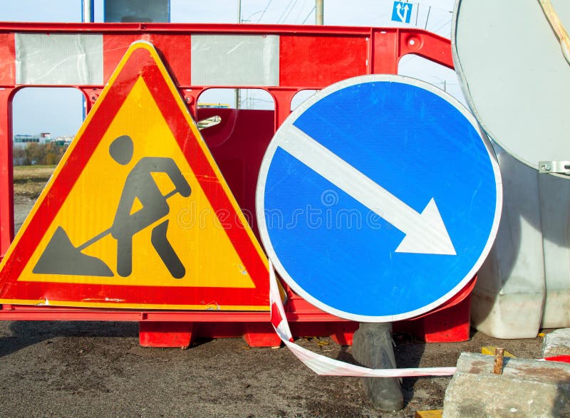 Road works. Traffic signs stock image. Image of paint - 184351863