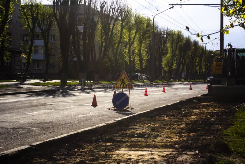Road Works: Road Widening, Sidewalk Construction Stock Photo - Image of ...