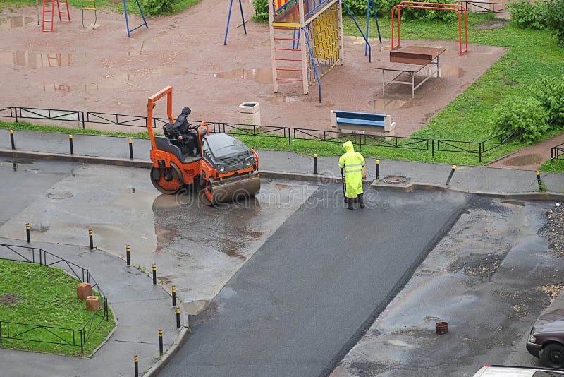 Road works in the yard stock image. Image of cement - 100921635