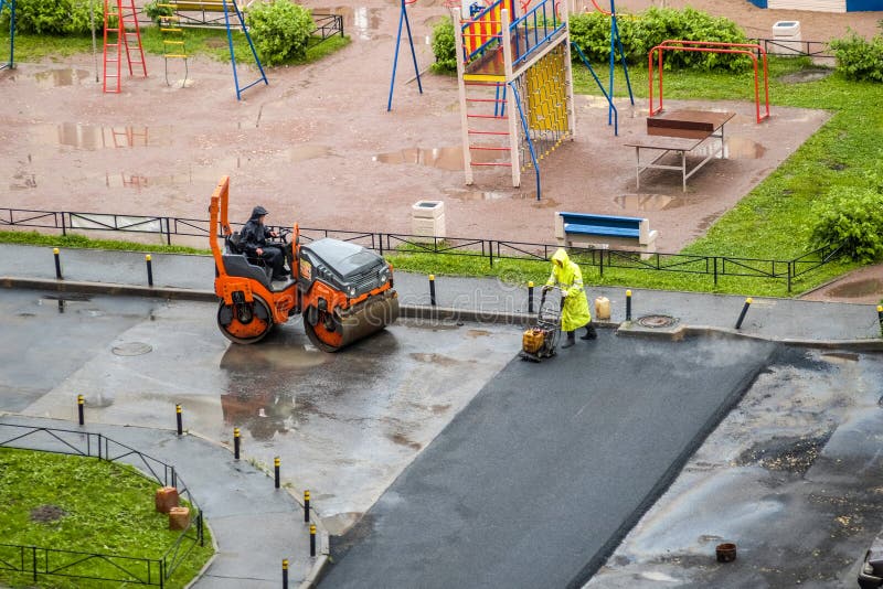Road works in the yard stock image. Image of business - 98776287