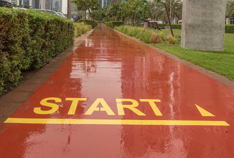 Road with Yellow Start Sign. Stock Photo - Image of bushes, guidance ...