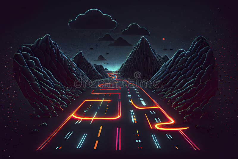 Roadmap Design, Neon Glowing, Forward Movement, Dark Environment ...