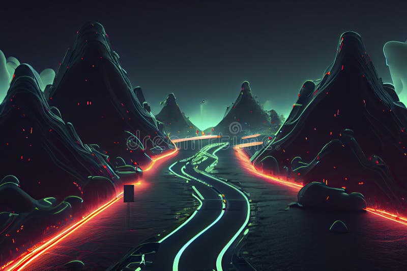 Roadmap Design, Neon Glowing, Forward Movement, Dark Environment ...