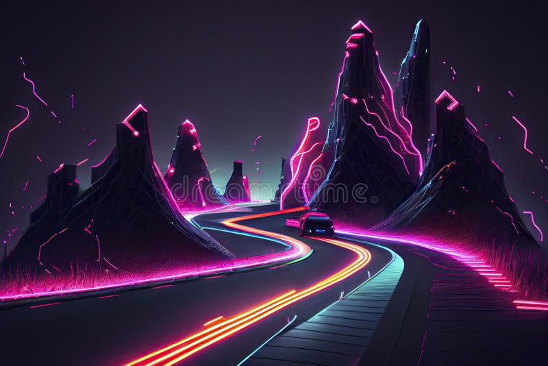 Roadmap Design, Neon Glowing, Forward Movement, Dark Environment ...
