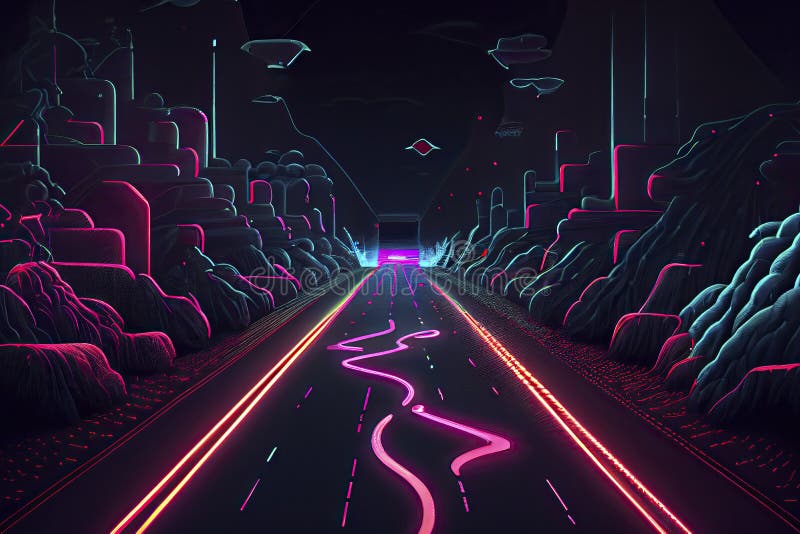 Roadmap Design, Neon Glowing, Forward Movement, Dark Environment ...