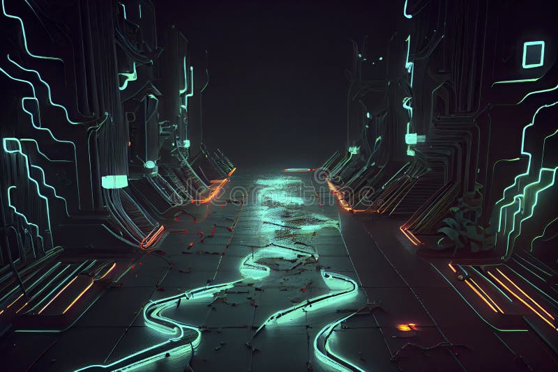 Roadmap Design, Neon Glowing, Forward Movement, Dark Environment ...