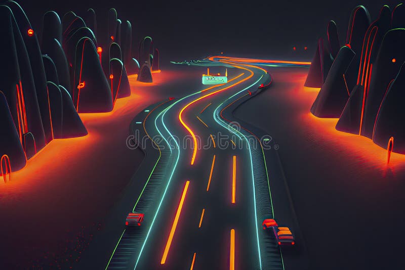 Roadmap Design, Neon Glowing, Forward Movement, Dark Environment ...