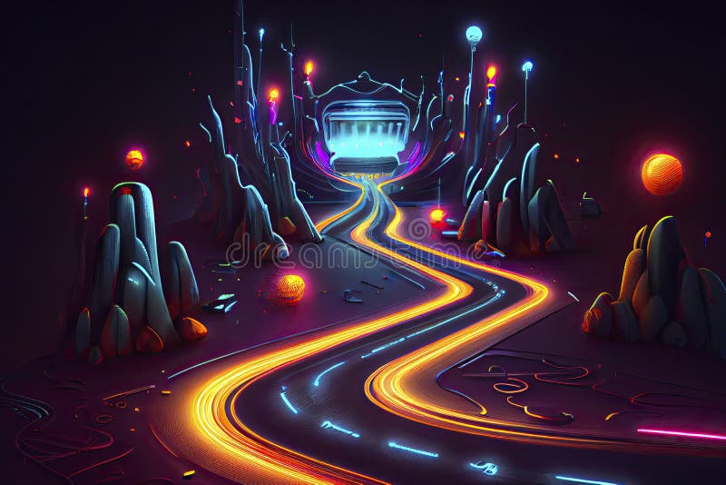 Roadmap Design, Neon Glowing, Forward Movement, Dark Environment ...