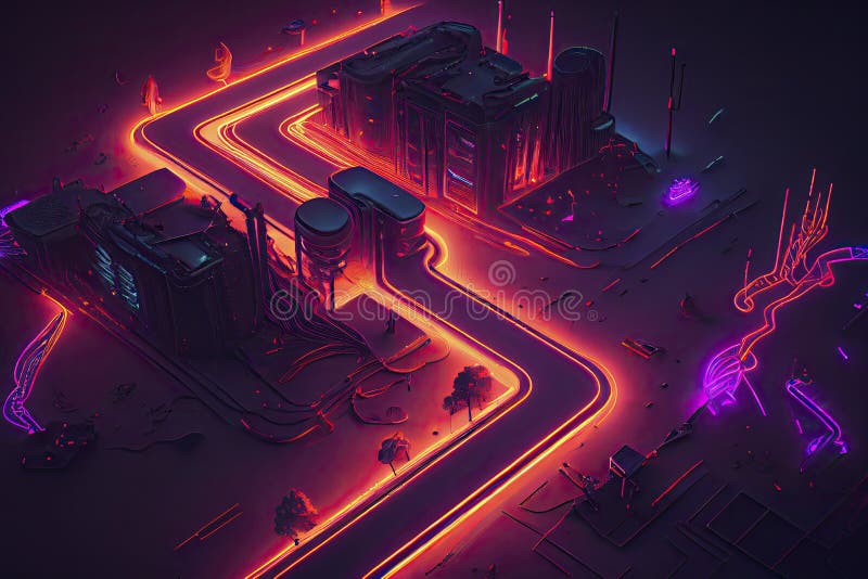 Roadmap Design, Neon Glowing, Forward Movement, Dark Environment ...