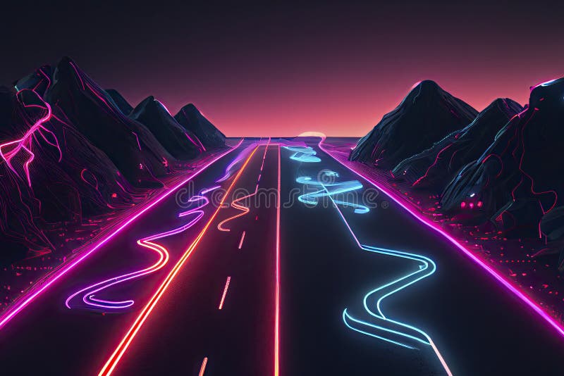 Roadmap Design, Neon Glowing, Forward Movement, Dark Environment ...
