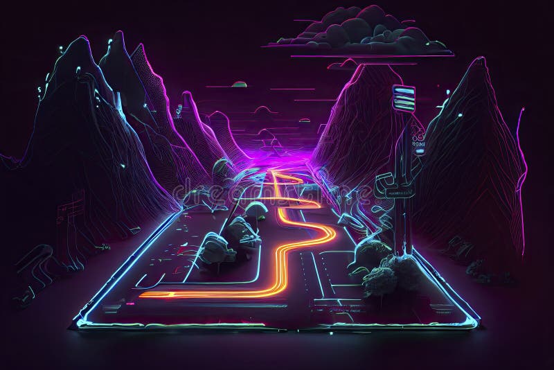 Roadmap Design, Neon Glowing, Forward Movement, Dark Environment ...
