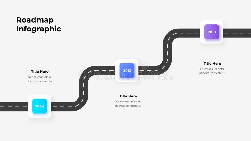 Roadmap Infographic Vector. Curved Route Diagram with Three Milestones ...