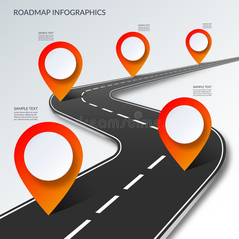 Road Map Infographic Template with 5 Pin Pointers Stock Vector ...