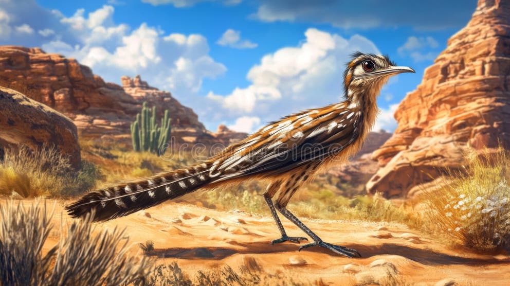 Roadrunner in a Pixel Art Desert Landscape Stock Illustration ...