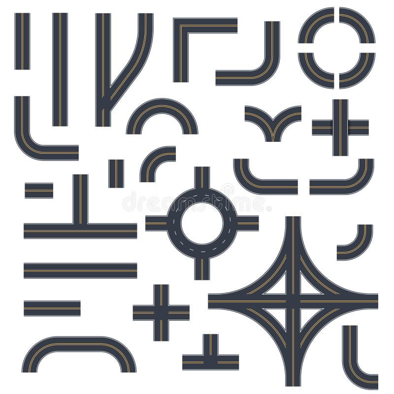 Road Elements. Collection of Connectable Highway Elements. Top View ...