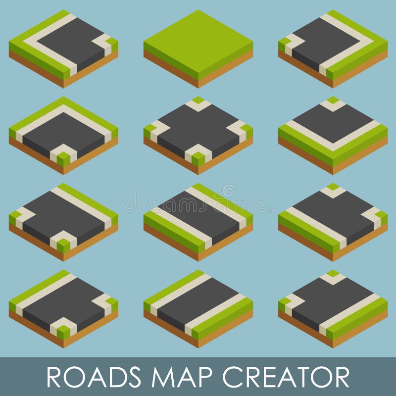 Roads Map Creator. Isometric Stock Vector - Illustration of path, green ...