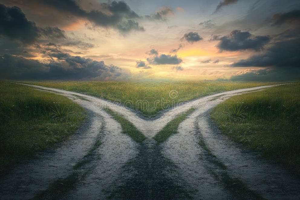 Roads in a Open Field, Two Paths Meeting at Right Angles Stock Image ...