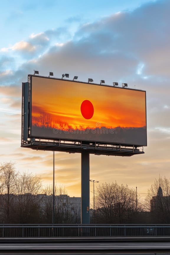 A Roadside Advertisement Against a Warm Orange Sunset Backdrop Stock ...