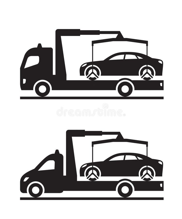 Roadside Assistance Truck and Pickup with Car Stock Vector ...