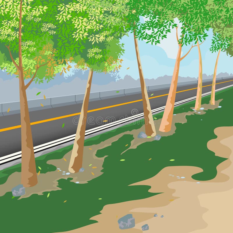 Nature Roadside View Landscape Stock Vector - Illustration of road ...
