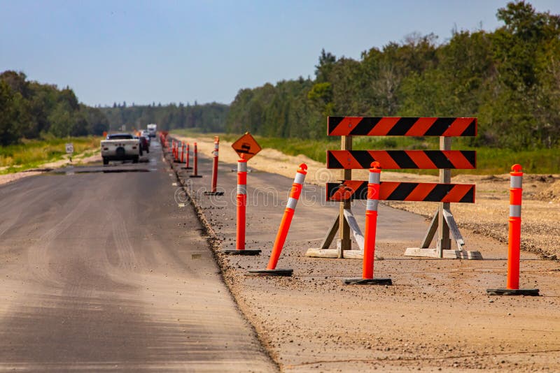 Roadside Construction Warning Signs Stock Image - Image of cone ...