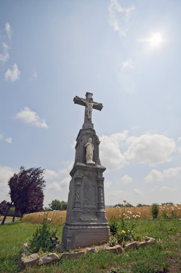 Roadside cross with sun stock image. Image of carrying - 32512811