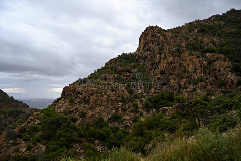 Roadside Mountain View with Rain Stock Photo - Image of roadside, hill ...
