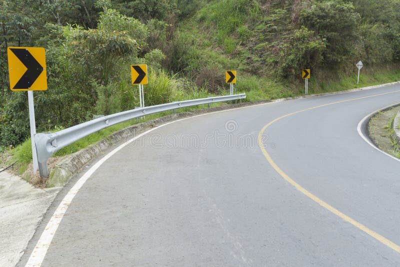 Roadside Signs that Indicate Curve To the Right Stock Photo - Image of ...