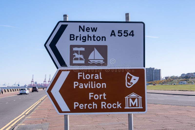 Roadside Signs Pointing Towards New Brighton Wirral May 2021 Editorial ...