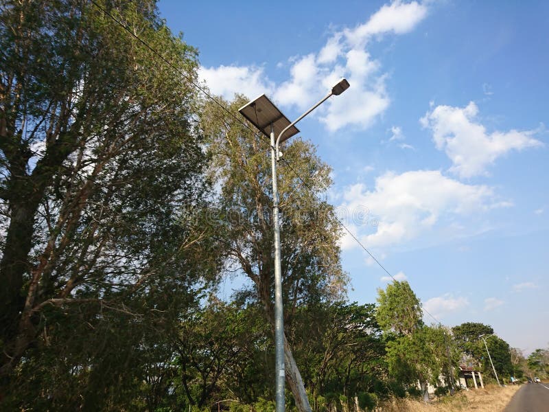Roadside Solar Panel Poles To Illuminate the Road Stock Photo - Image ...