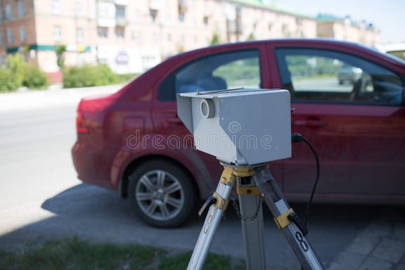 Roadside Speed Meter Radar and Vehicle Stock Image - Image of battery ...